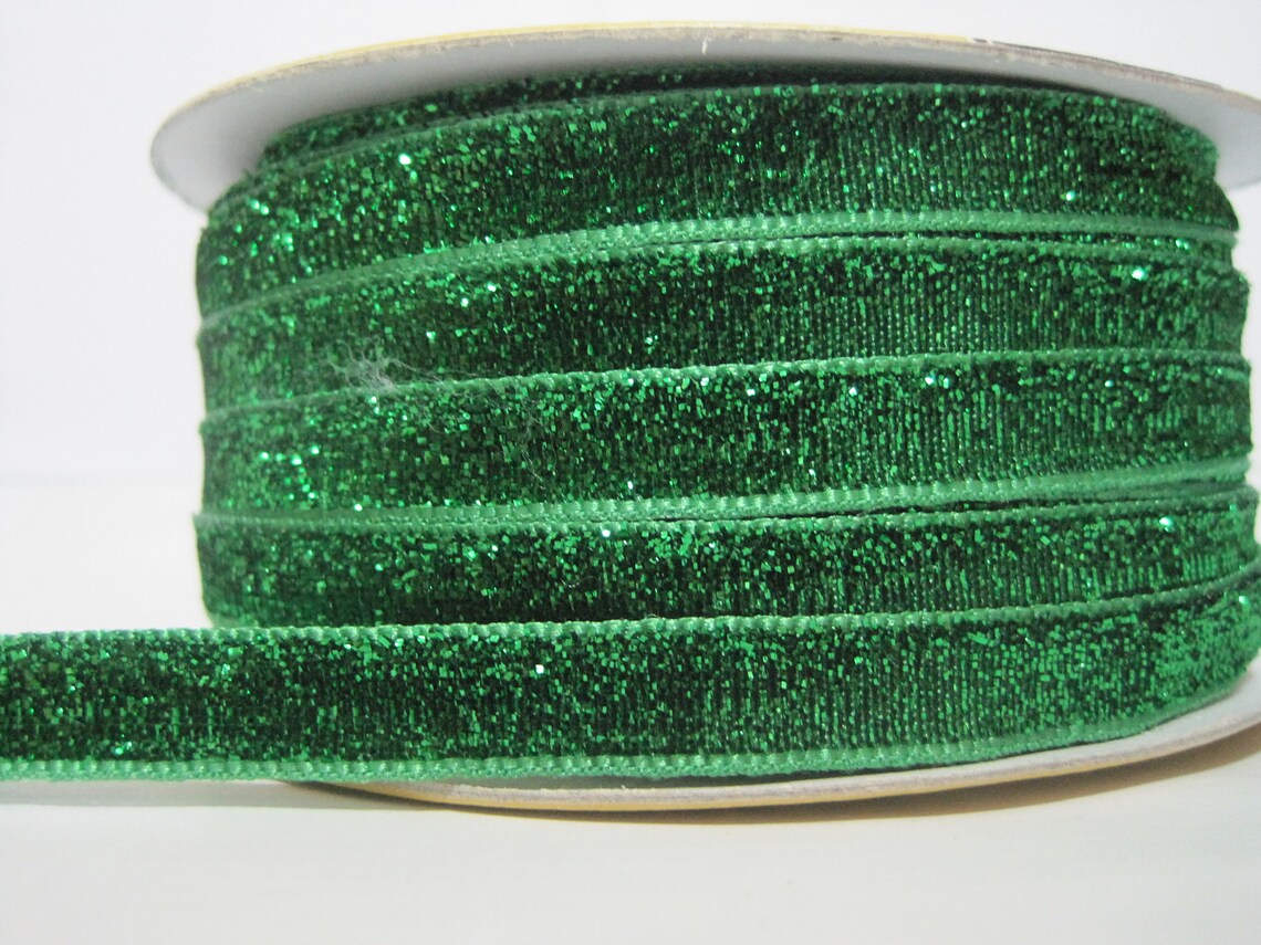 5 Yards Green Metallic Glitter Ribbon 3/8 Glitter - Etsy