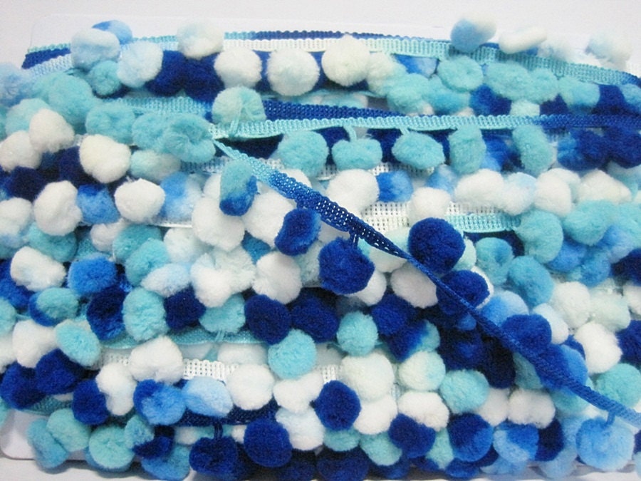 5 Yards Blue-White Large Pom Pom Trim blue Trim blue pom pom | Etsy