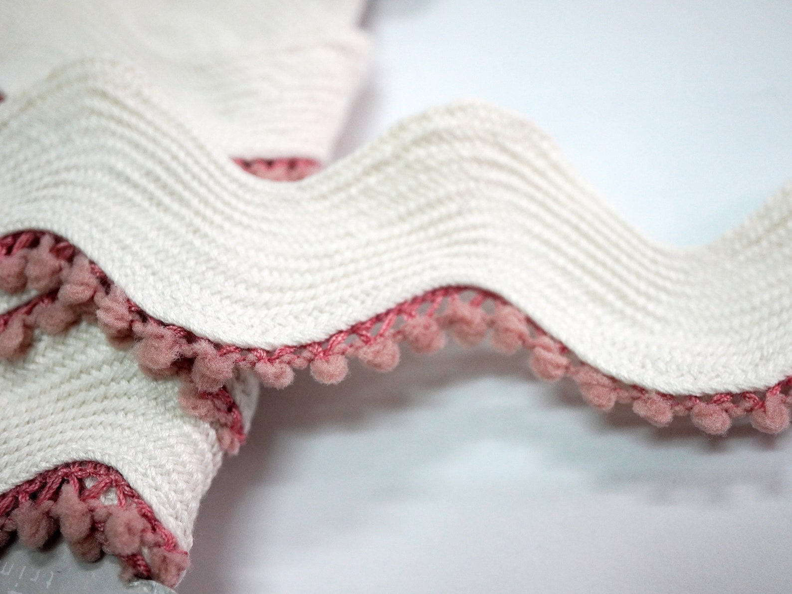 5 Yards Ivory Jumbo Rick Rack Trim With Rose Pink Tiny Pom Pom, Ivory ...