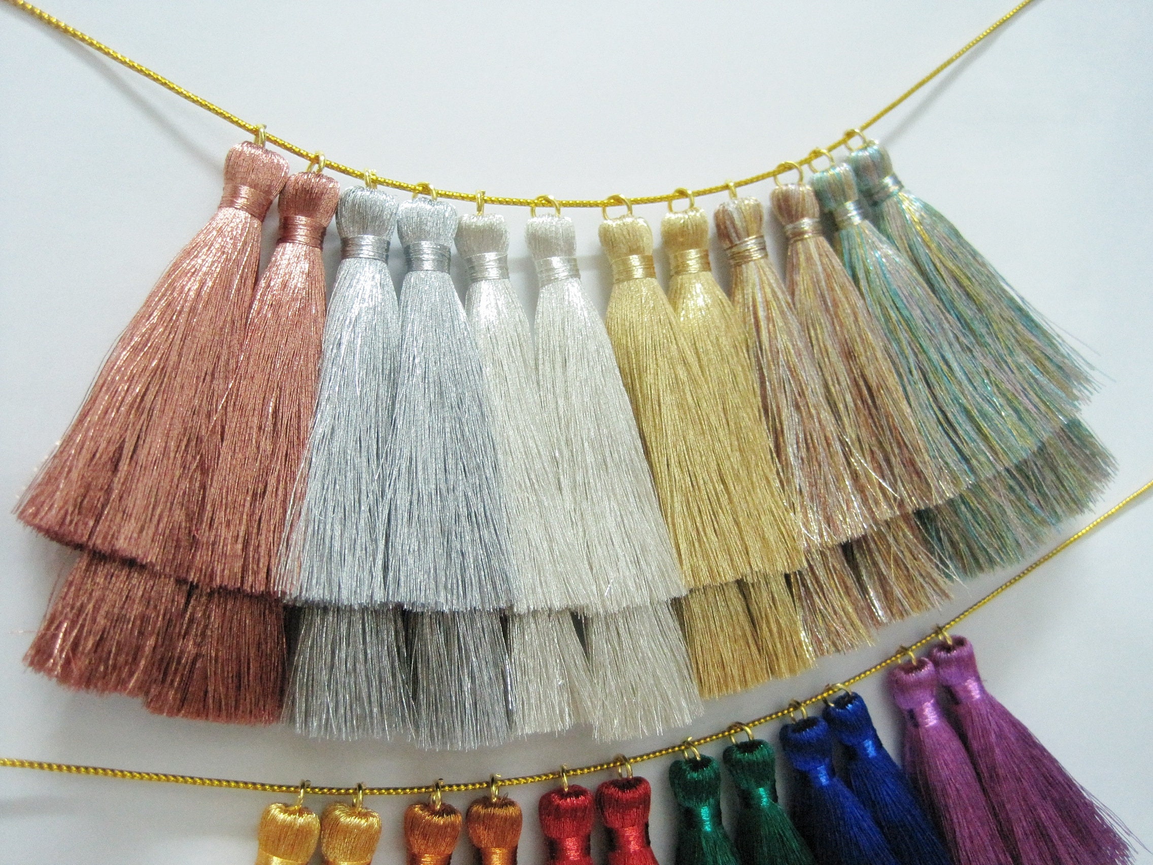 1 Pair Silver Double Metallic Tassel, Metallic Tassel, Double Tassel ...