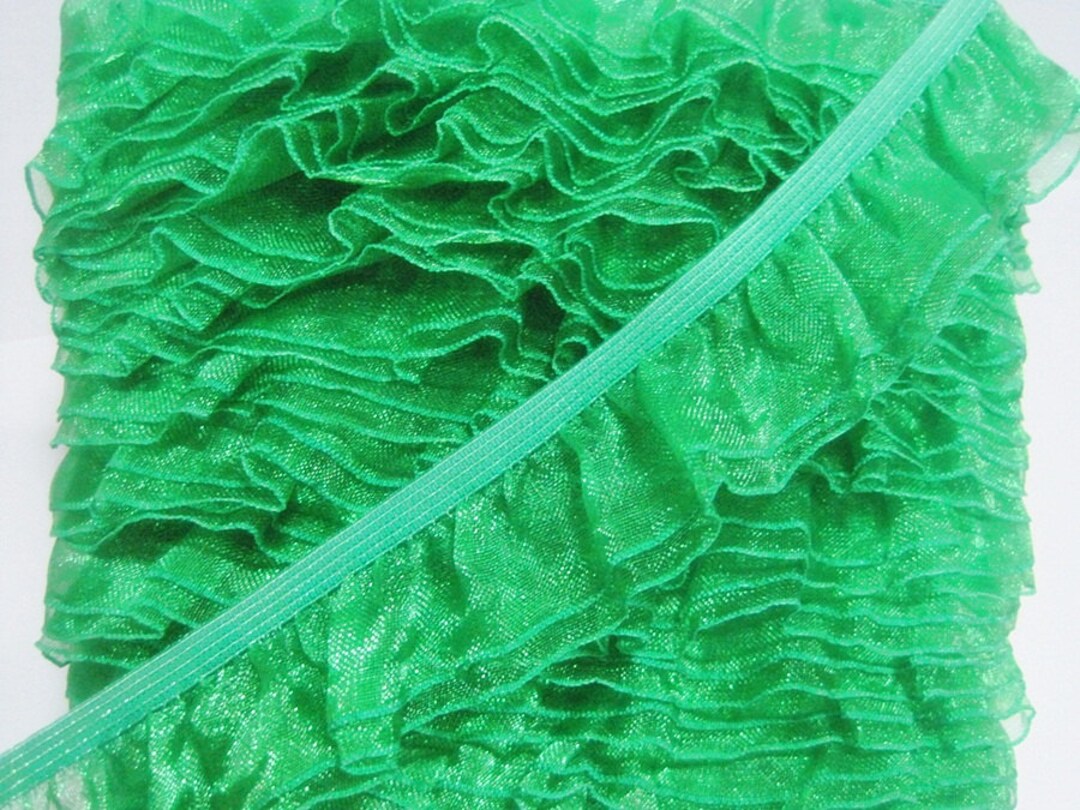 5 Yards Green Organza Ruffle Elastic Trim 2-layers, Chiffon Ruffle Trim ...