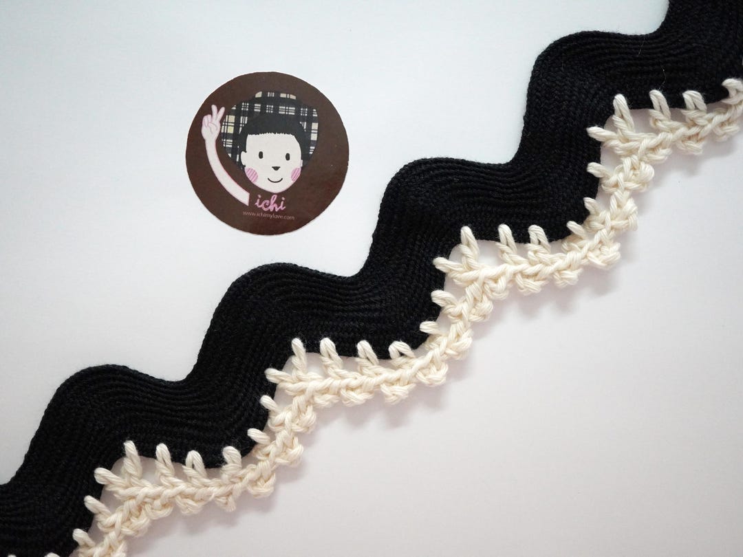 Black Crocheted Rick Rack Trim, Handmade Crochet Lace, Jumbo Rick Rack ...