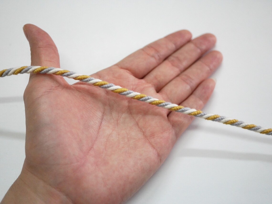 5 Yds 4 Mm Gold-ivory-silver Twist Cord, Braided Cord, Soutache Cord ...