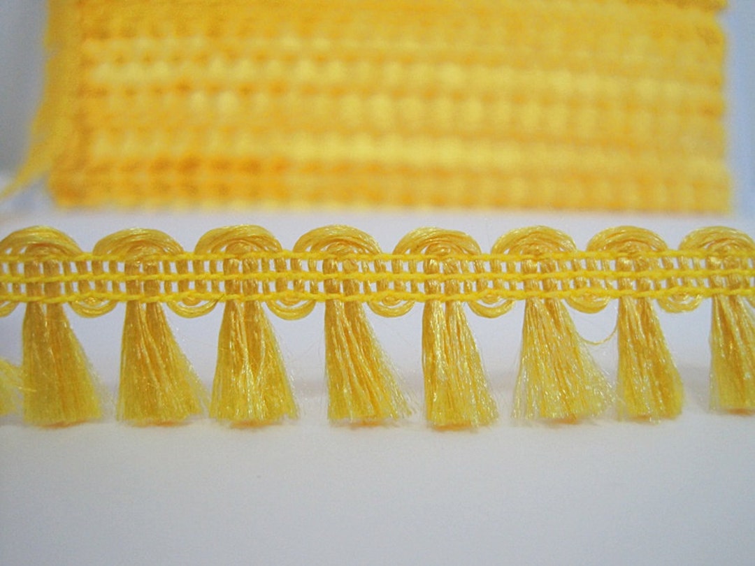 5 Yards Bright Yellow Mini Tassel Trim, Shiny Tassel Trim, Yellow Trim ...