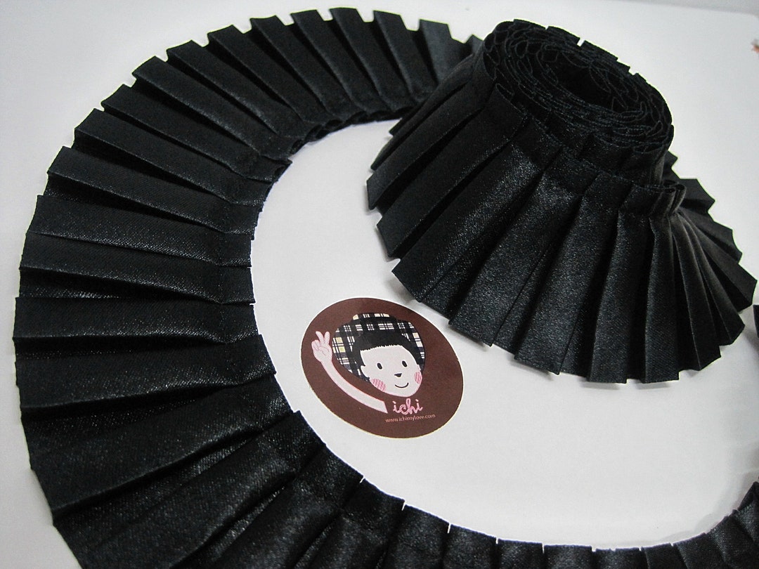 1 Yd 2" Black Satin Box Pleated Trim, Box Pleated Trim, Box Pleated ...