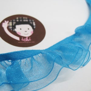 5 Yards Blue Organza Ruffle Elastic Trim 2-layers, Chiffon Ruffle Trim ...