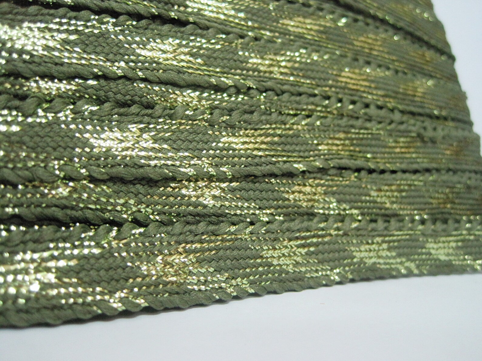5 Yards Green Metallic Ribbon, Flat Braided, Flat Ribbon, Metallic ...