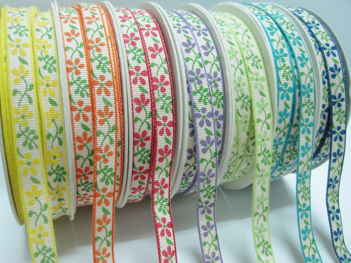 5 yards 3/8 Flower Ribbon Printed Ribbon Flower | Etsy