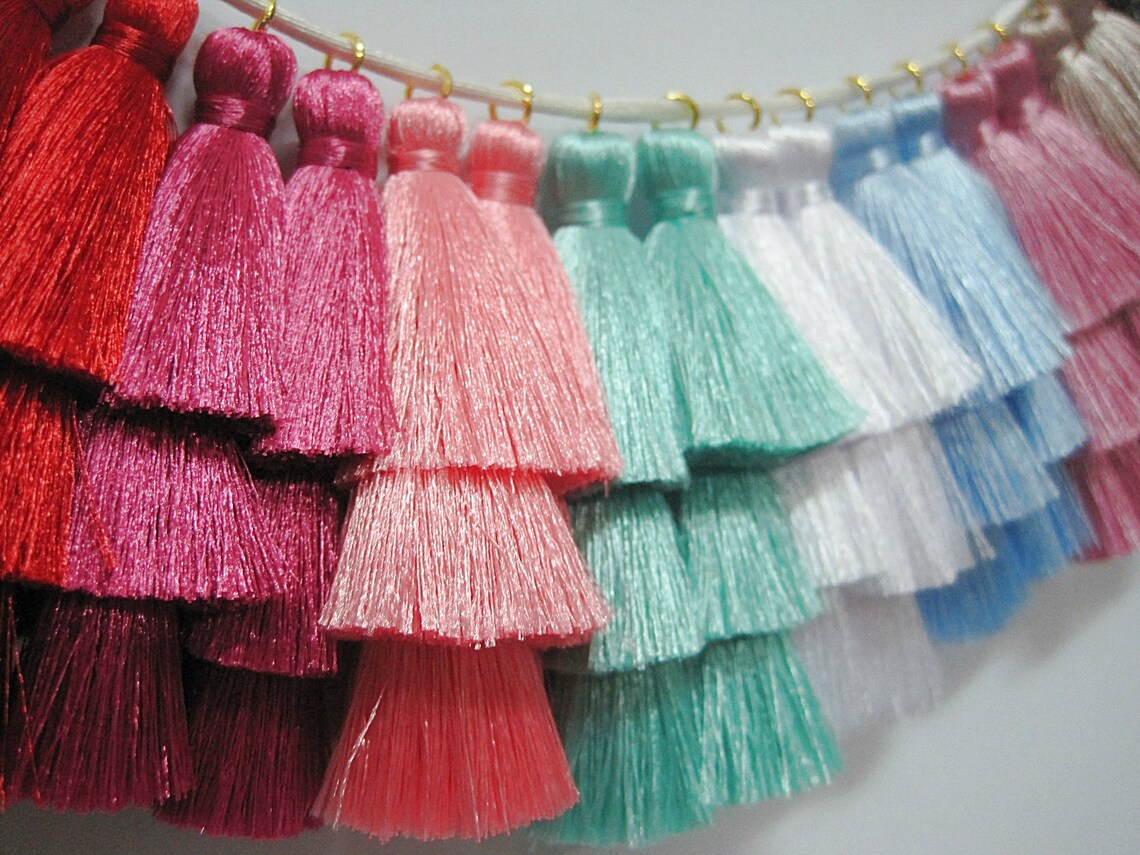10 Pieces of 3 Tiers Short Silk Tassel, Tiered Tassel, Stack Tassel ...