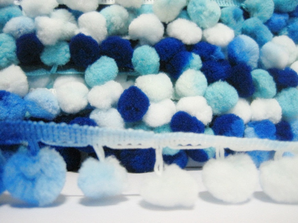 5 Yards Blue-White Large Pom Pom Trim blue Trim blue pom pom | Etsy