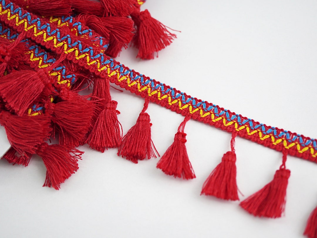 5 Yards Red Boho Tassel Fringe, Tassel Trim, Red Tassel Fringe, Tassel ...