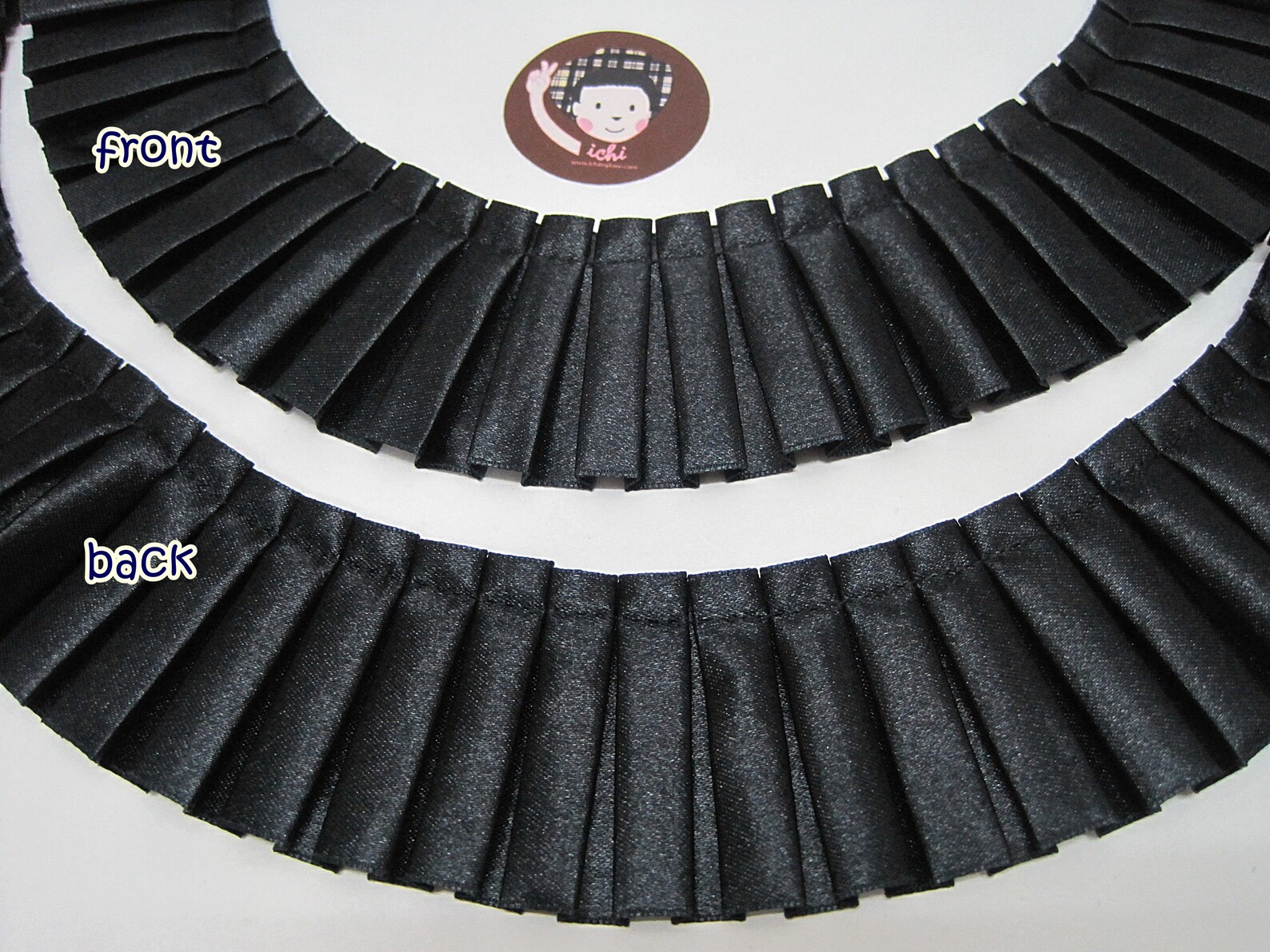 1 Yd 2" Black Satin Box Pleated Trim, Box Pleated Trim, Box Pleated ...