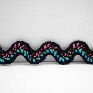 5 Yards Black Embroidered Rick Rack, Embroidered Vine Rick Rack ...