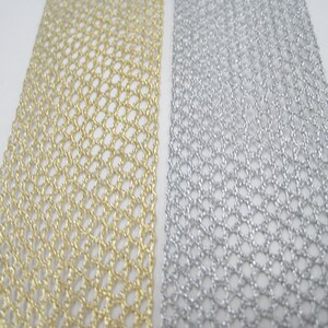 5 Yards 1-3/8" Silver Metallic Net Ribbon, Glitter Yarn, Silver ...
