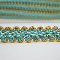 5 Yards 1/2" Aqua Green Gimp Braided Gold Edge, Gimp Braid, Braided ...