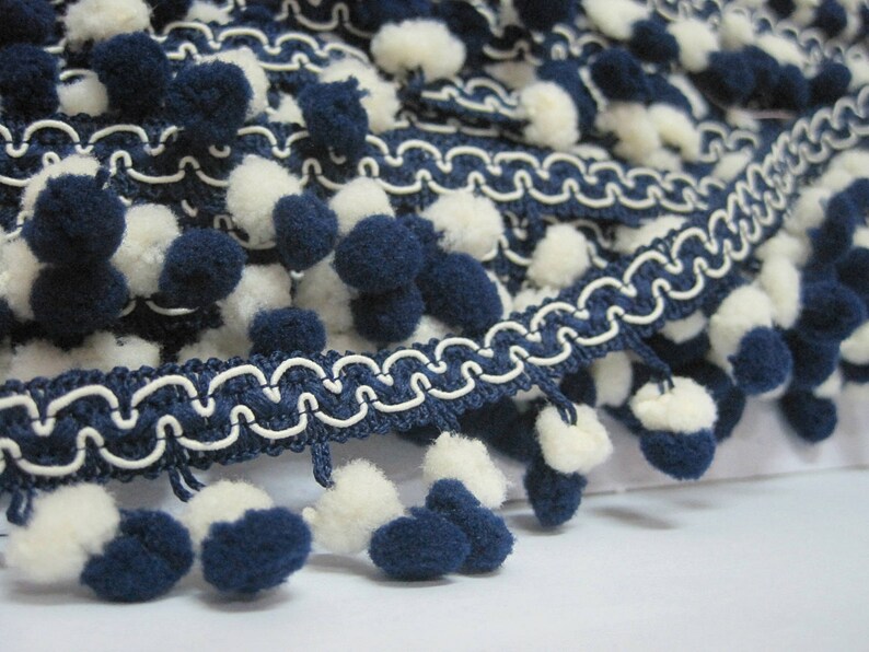 5 Yards NAVY BLUE-CREAM Mini Pom Pom Trim 2 Tone Pom Pom - Etsy