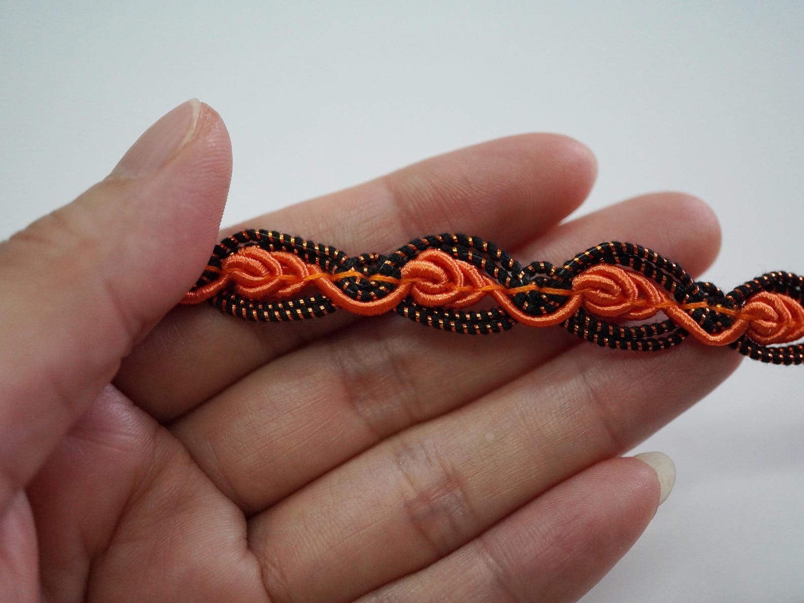5 Yards Orange-red Flower Braid With Gold Metallic, Flower Trim, Flower ...