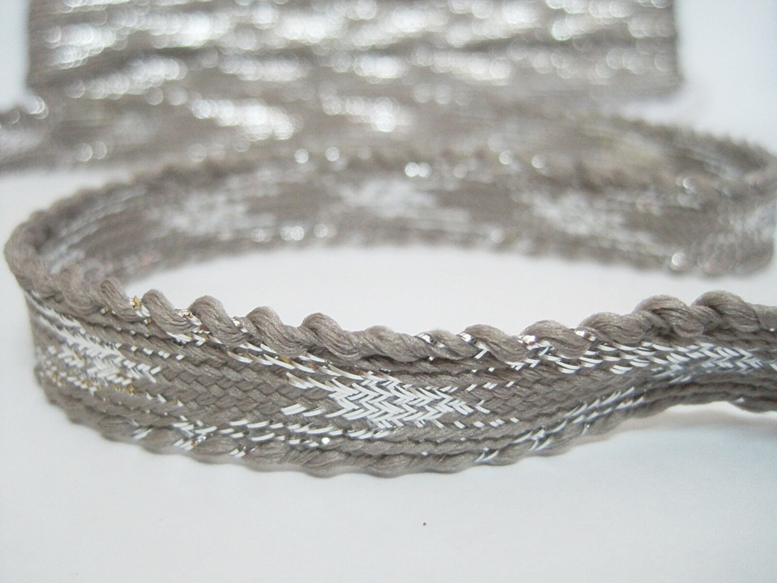 5 Yards Gray Ribbon with Silver Metallic Flat Braided gray | Etsy