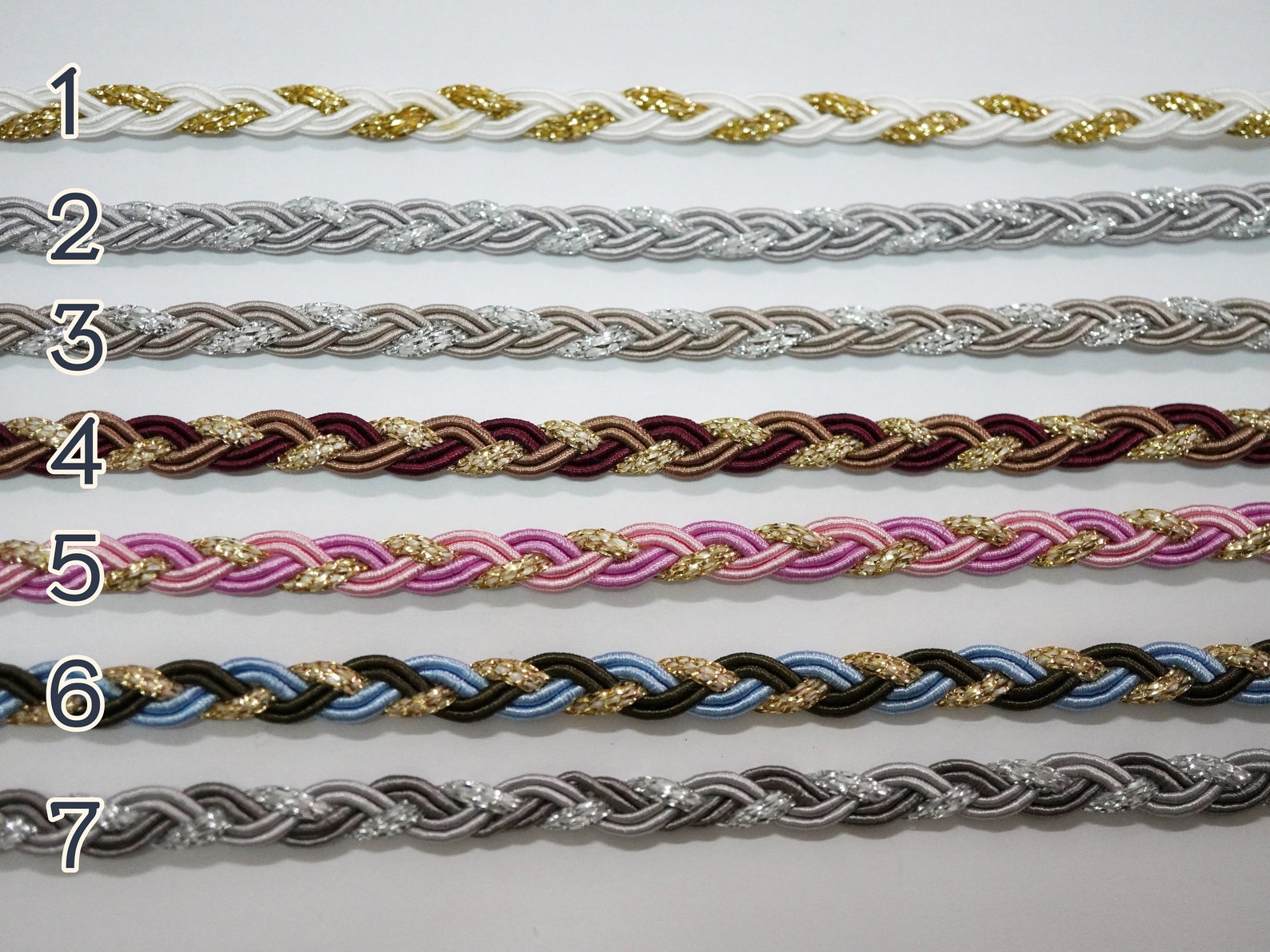 5 Yards 1/4" Silver Braided Cord With Silver Metallic, Flat Braided ...
