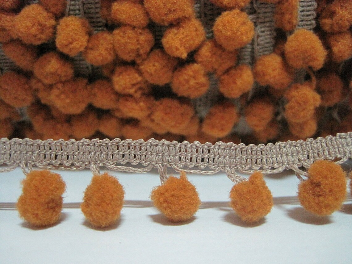5 Yards Golden Brown Mini Pom Pom With Warm Gray Trim, Mini Pom Pom ...