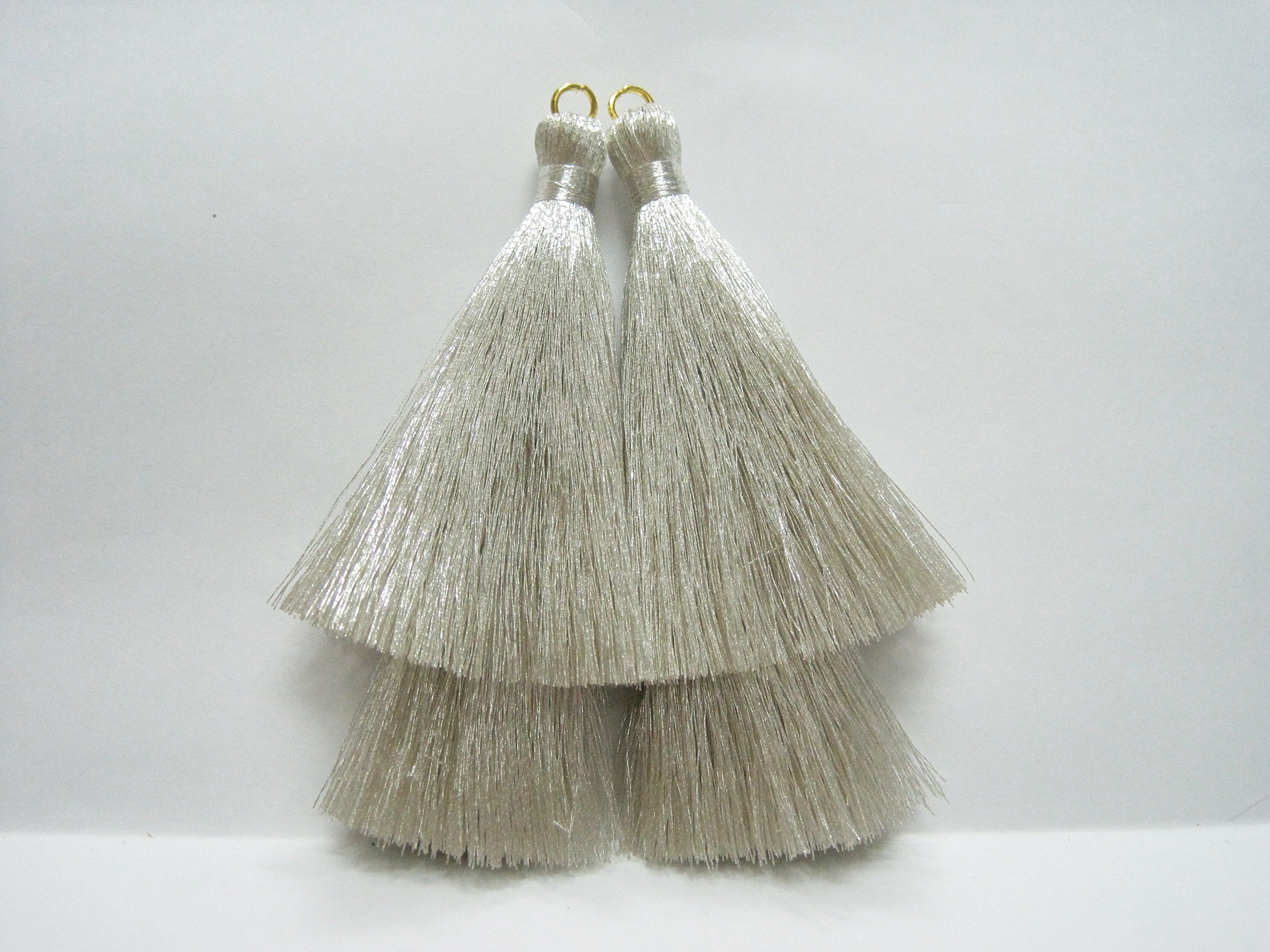 1 pair White Double Metallic Tassel metallic tassel double | Etsy