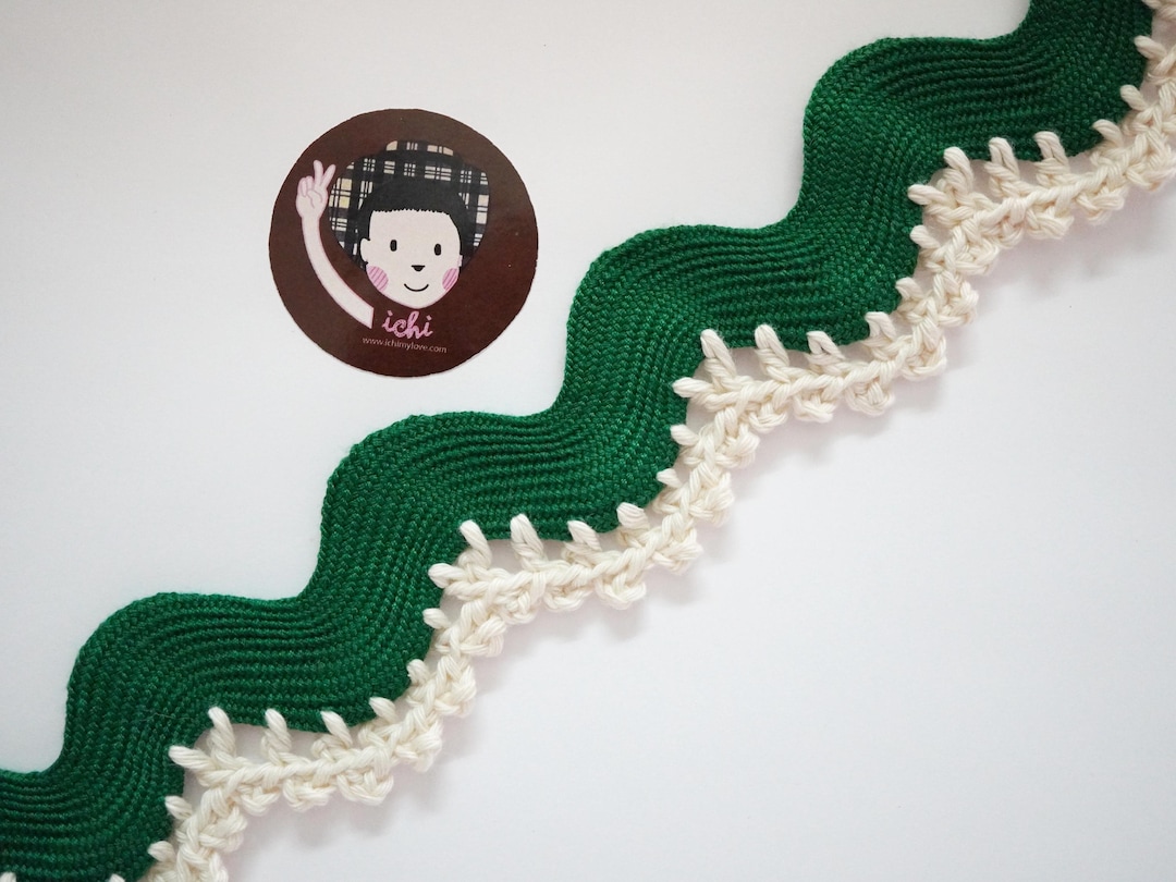 Pine Green Crocheted Rick Rack Trim, Handmade Crochet Lace, Jumbo Rick ...