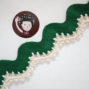 Pine Green Crocheted Rick Rack Trim, Handmade Crochet Lace, Jumbo Rick ...