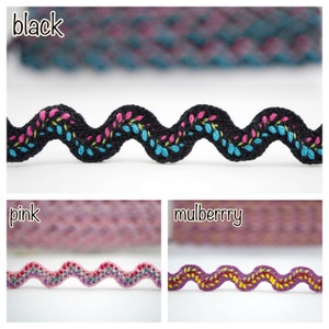 5 Yards Pink Embroidered Rick Rack, Embroidered Vine Rick Rack, Plaited ...