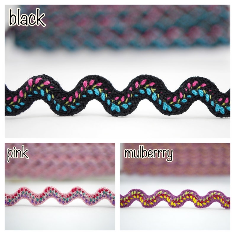 5 Yards Pink Embroidered Rick Rack, Embroidered Vine Rick Rack, Plaited ...