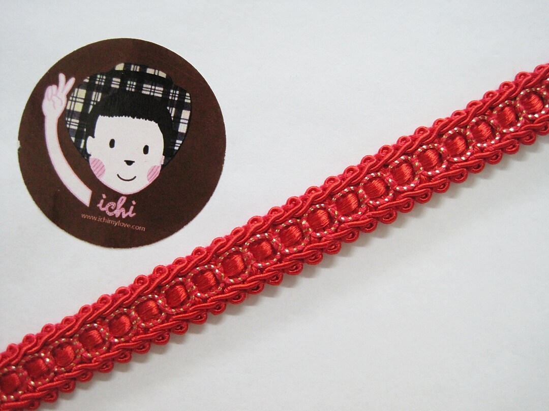 5 Yards 1/2" Red Gimp Braid Trim, Gimp Braid, Braided Gimp Trim, Scroll ...