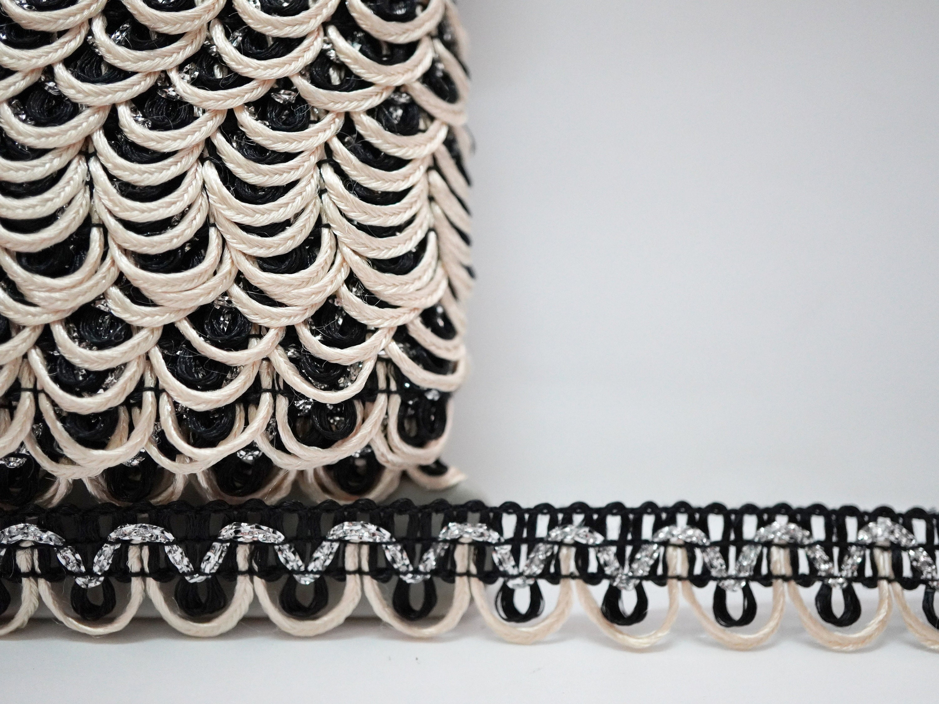 5 Yards 5/8" Black Loop Trim With Silver Metallic, Loop Trim, Braided ...