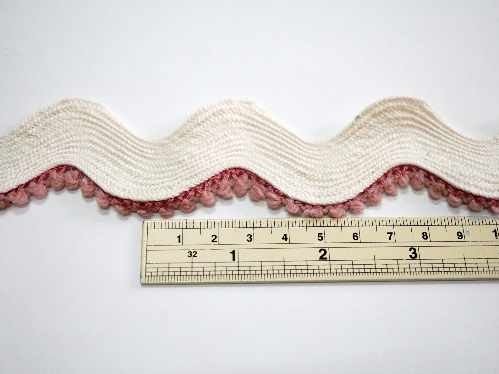 5 Yards Ivory Jumbo Rick Rack Trim With Rose Pink Tiny Pom Pom, Ivory ...