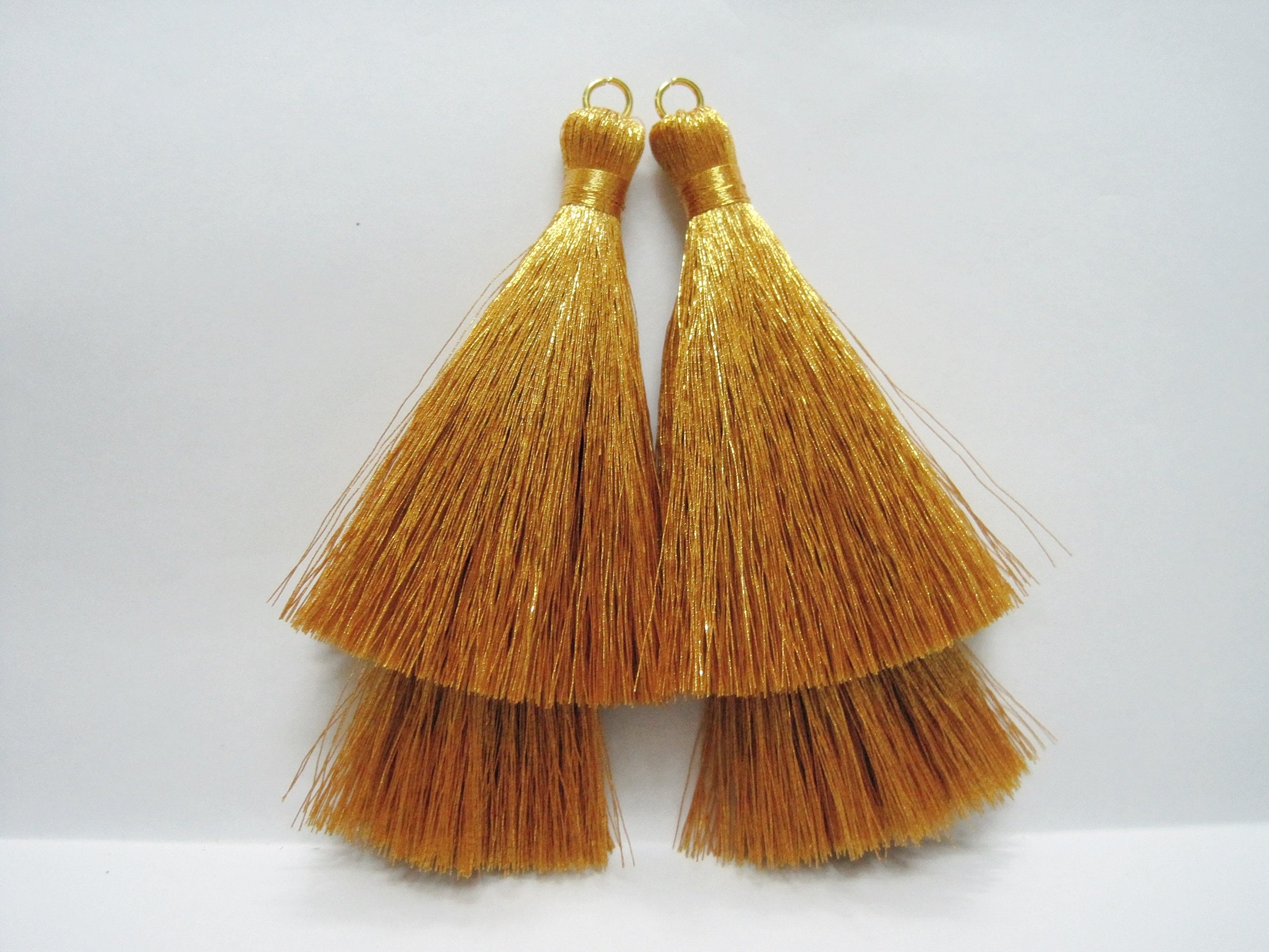 1 pair Gold Double Metallic Tassel metallic tassel double | Etsy