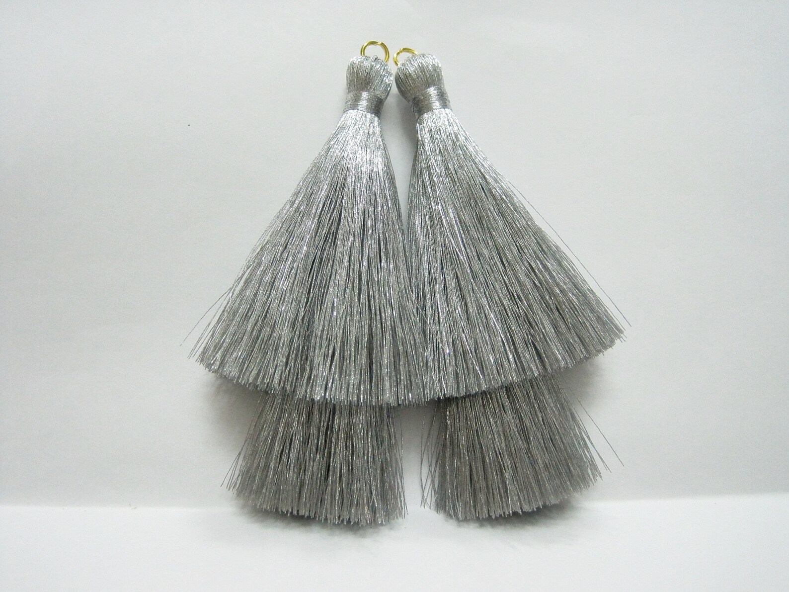 1 Pair Silver Double Metallic Tassel Metallic Tassel Double - Etsy