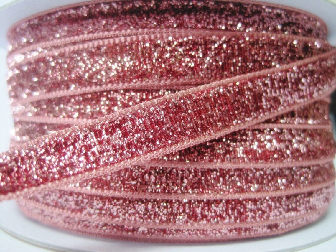 5 Yards 3/8 Rose Pink Metallic Glitter Ribbon Glitter - Etsy