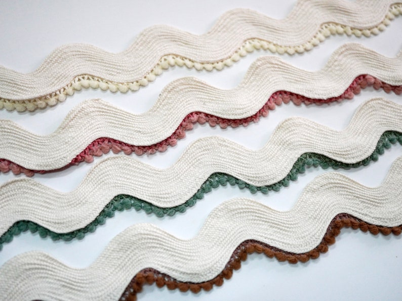 5 Yards Ivory Jumbo Rick Rack Trim With Rose Pink Tiny Pom Pom, Ivory ...