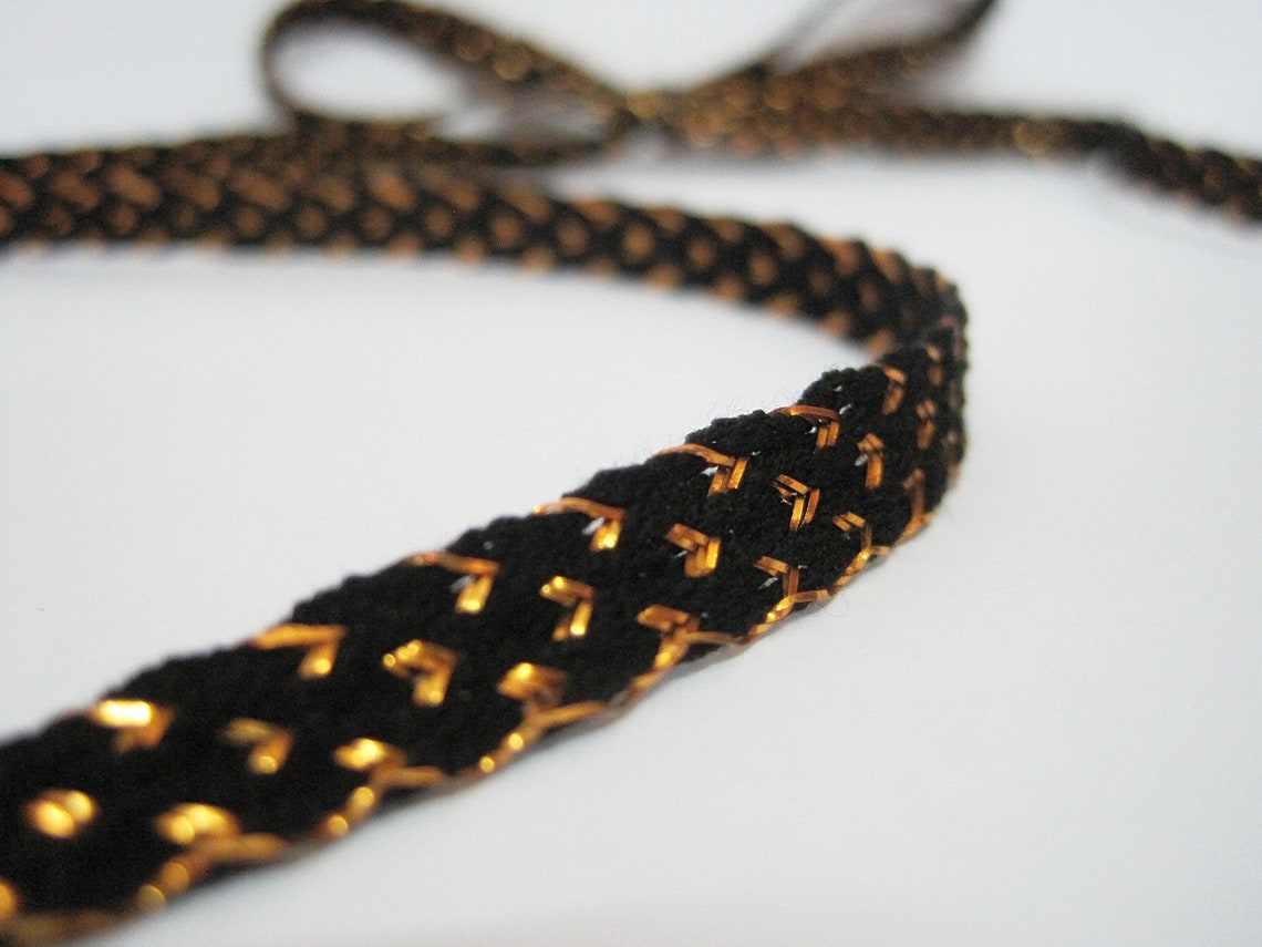 5 Yards Black Ribbon With Gold Embroidered, Black Ribbon, Wholesale ...