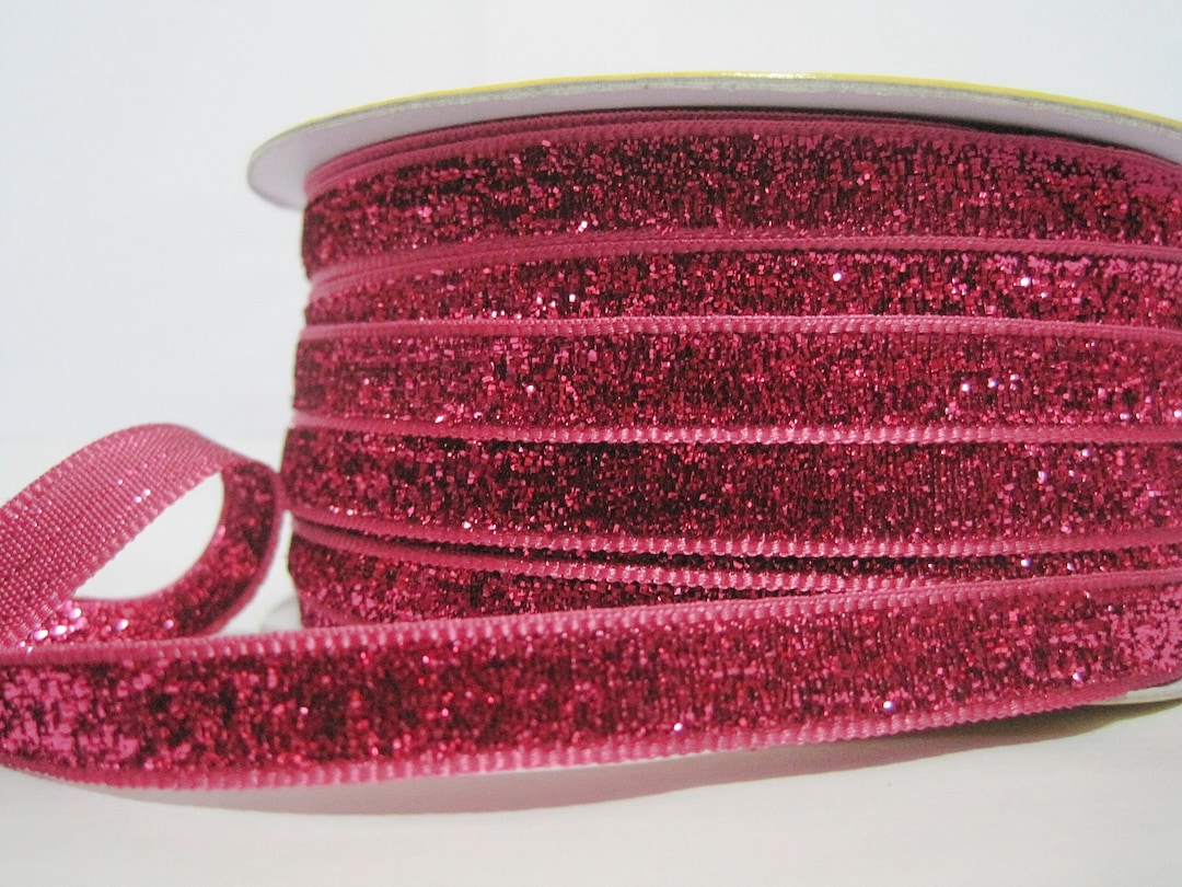 5 Yards 3/8" Hot Pink Metallic Glitter Ribbon, Glitter, Velvet Ribbon ...