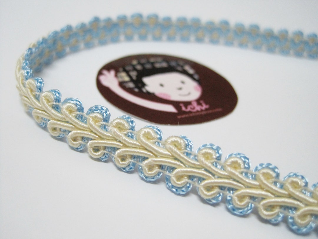 5 Yards 3/8" Vanilla-light Blue Gimp Braided Trim, Gimp Braid, Braided ...
