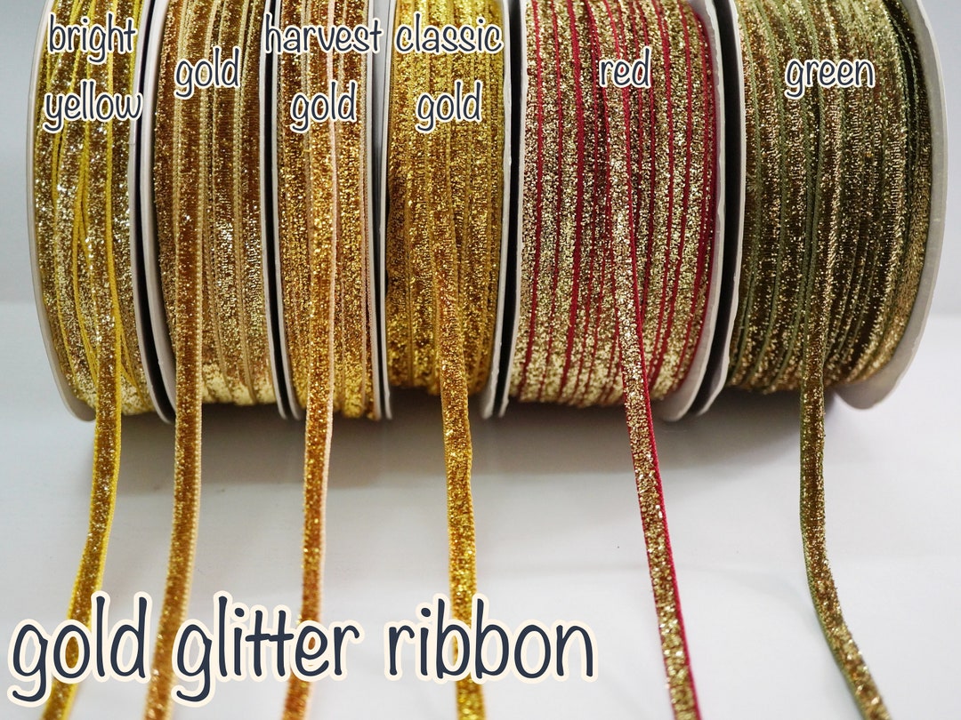 5 Yards 3/16" Gold Metallic Glitter Ribbon, Glitter Yarn, Sparkle ...