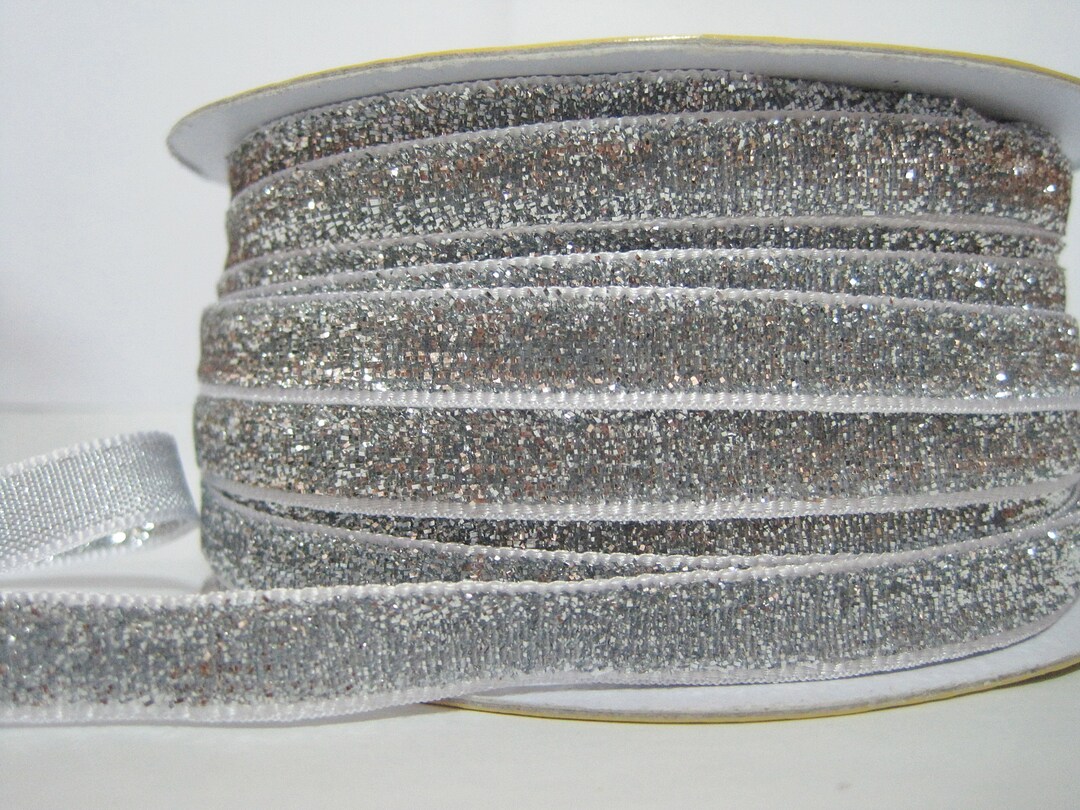 5 Yards 3/8" Silver Metallic Glitter Ribbon, Glitter Yarn, Silver ...