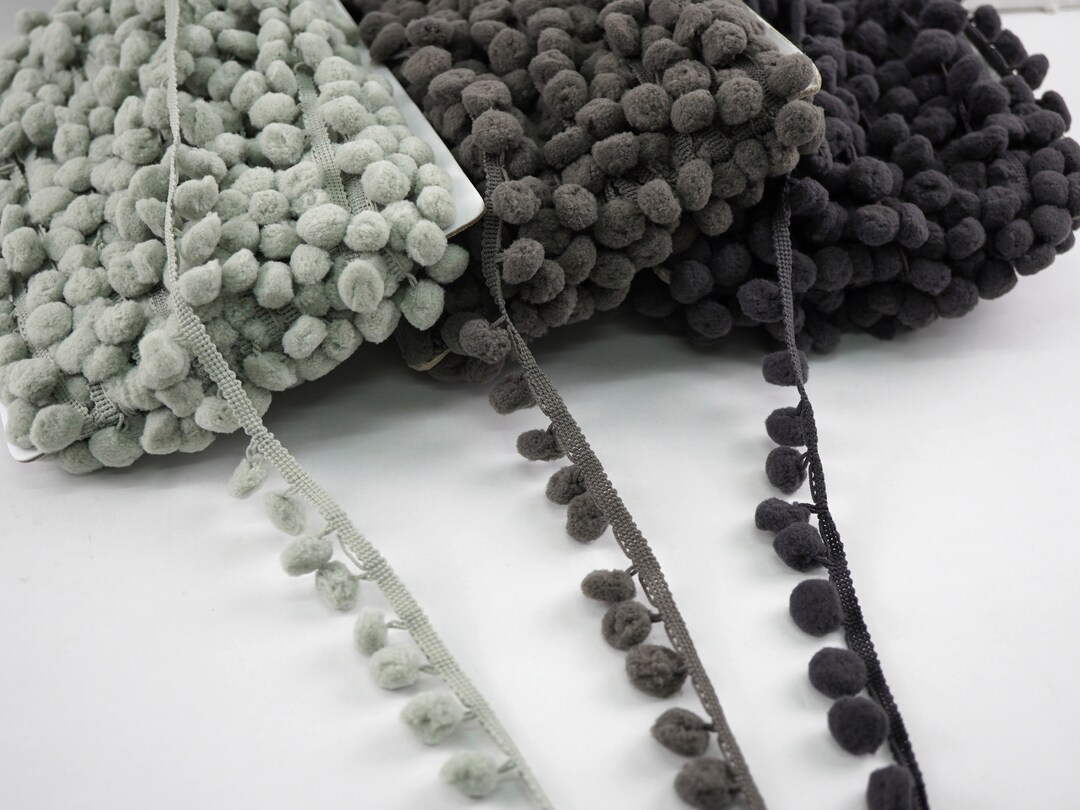 5 Yards 1.2 Cm Gray Pom Pom Trim, Gray Pom Pom Fringe, Pom Pom Fringe ...