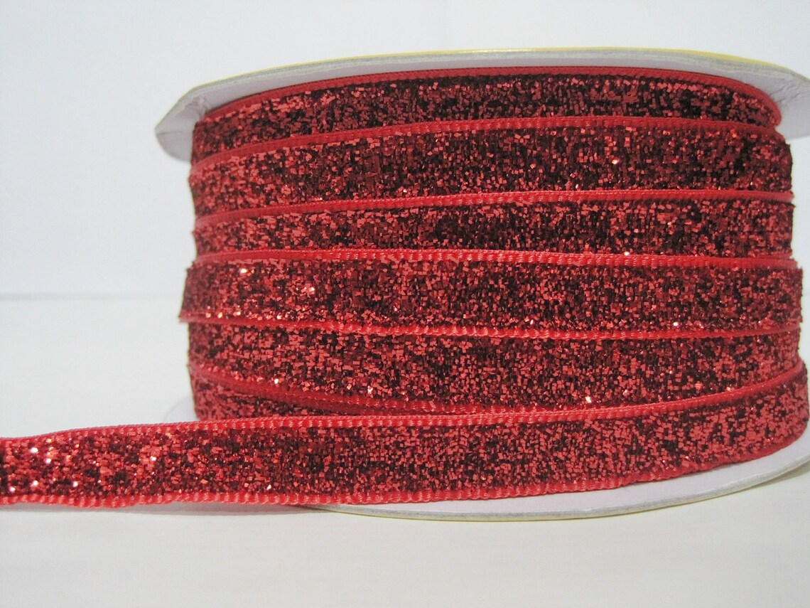 5 Yards Red Metallic Glitter Ribbon (3/8"), Glitter Yarn, Metallic ...