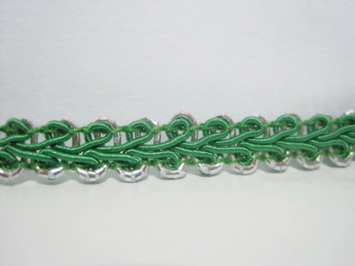 5 Yards 1/4 Green Gimp Braided Silver Edge Gimp Braid | Etsy