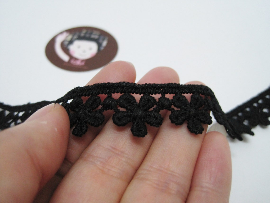 5 yards Black Flower Lace Crochet lace trim Ivory lace trim | Etsy
