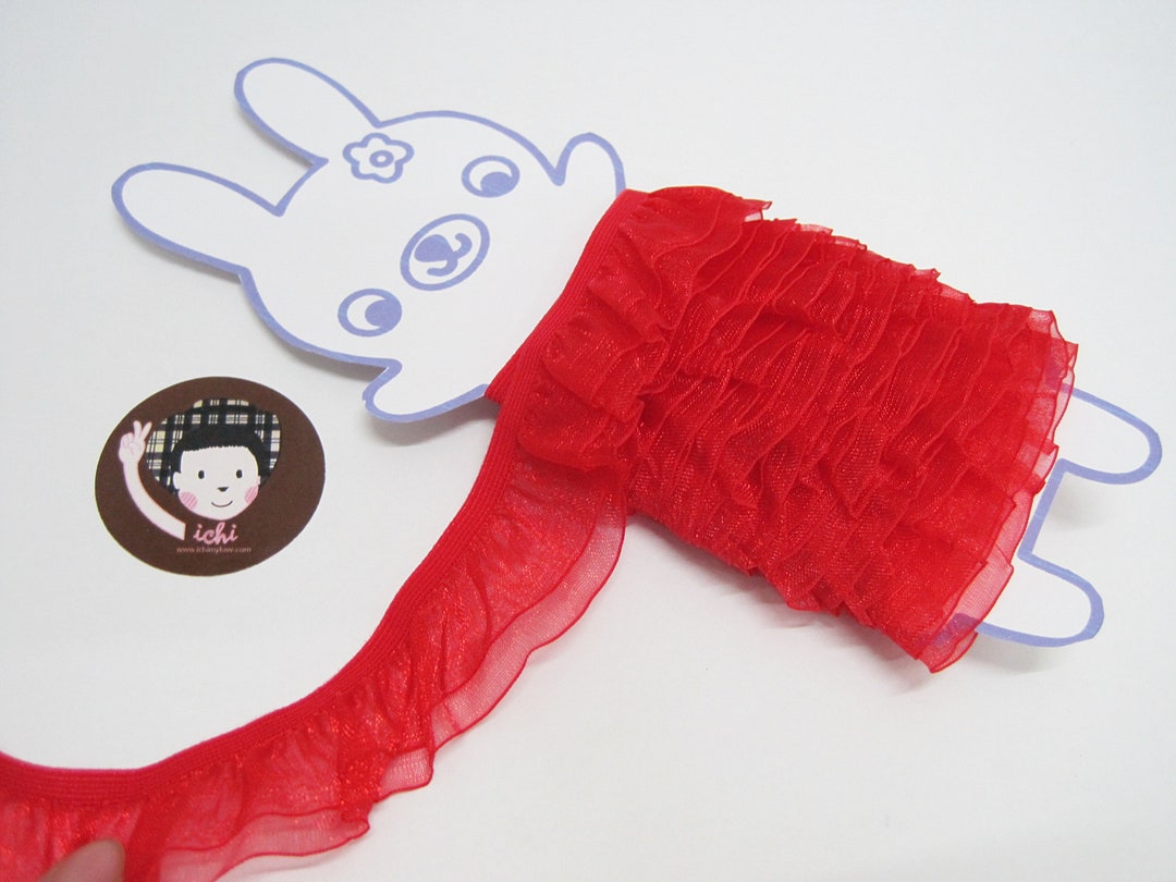 5 Yards Red Organza Ruffle Elastic Trim 2-layers, Chiffon Ruffle Trim ...