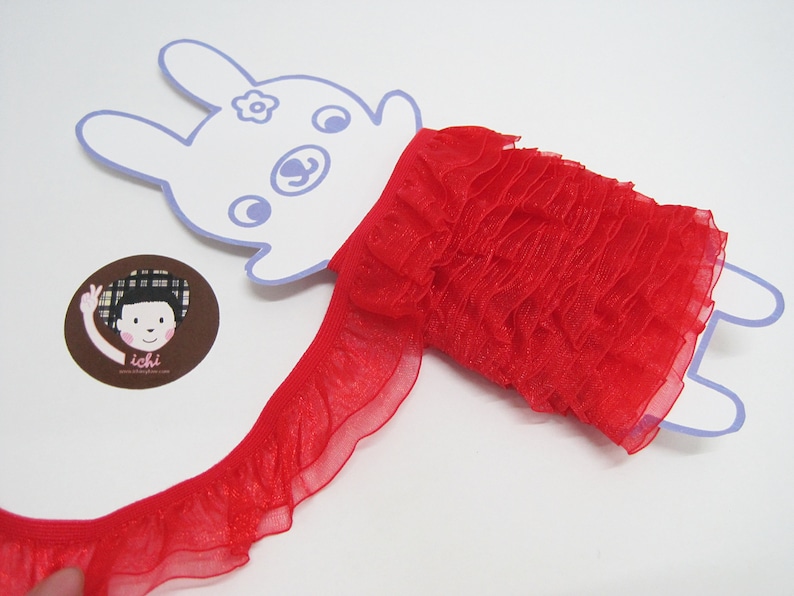 5 Yards Red Organza Ruffle Elastic Trim 2-layers, Chiffon Ruffle Trim ...