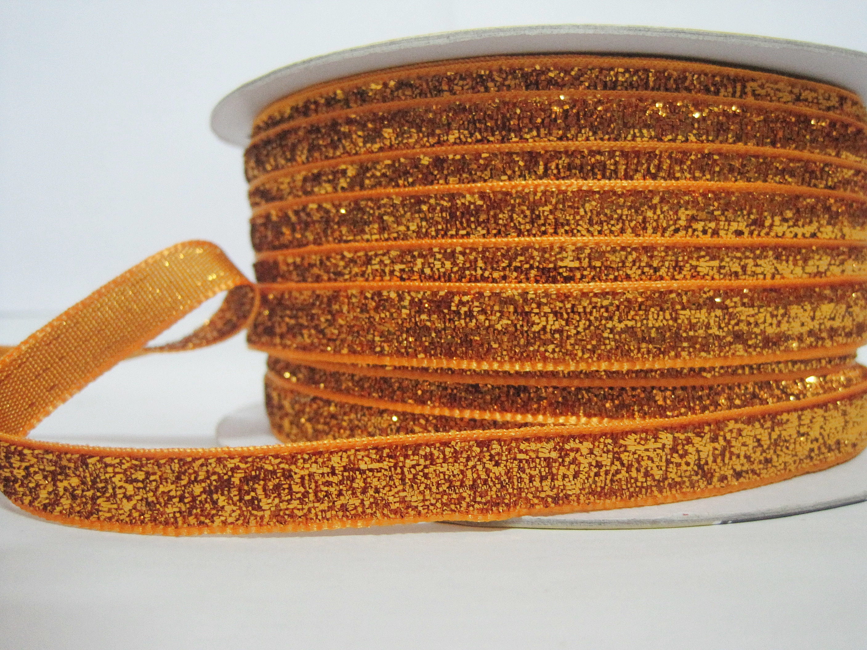 5 Yards Orange Metallic Glitter Ribbon (3/8"), Glitter Yarn, Metallic ...