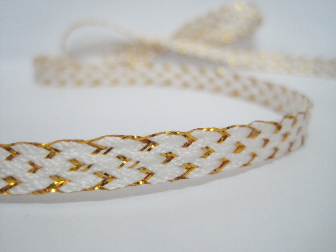 5 Yards White Ribbon With Gold Embroidered White Ribbon | Etsy