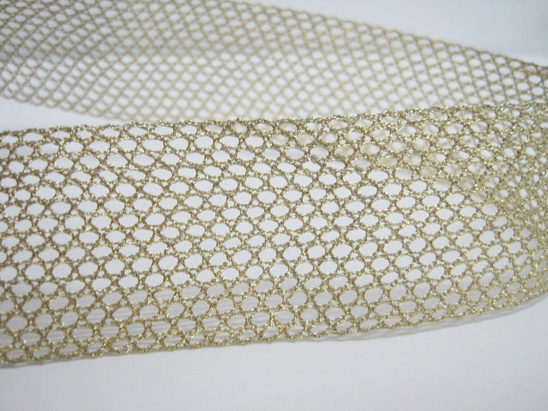 5 Yards 1-3/8" Gold Metallic Net Ribbon, Wide Glitter Ribbon, Glitter ...